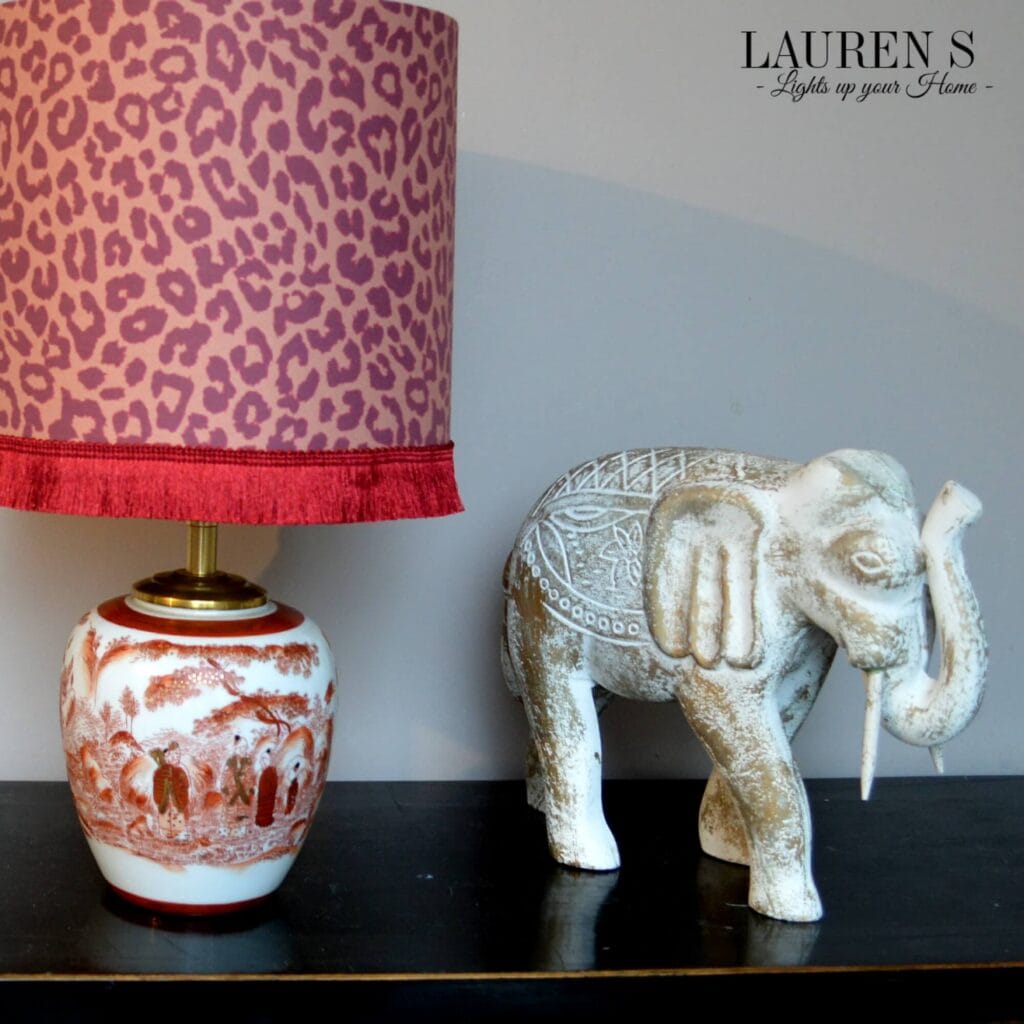 Gemberpot Lamp Rood Chinees met Lampenkap Leopard